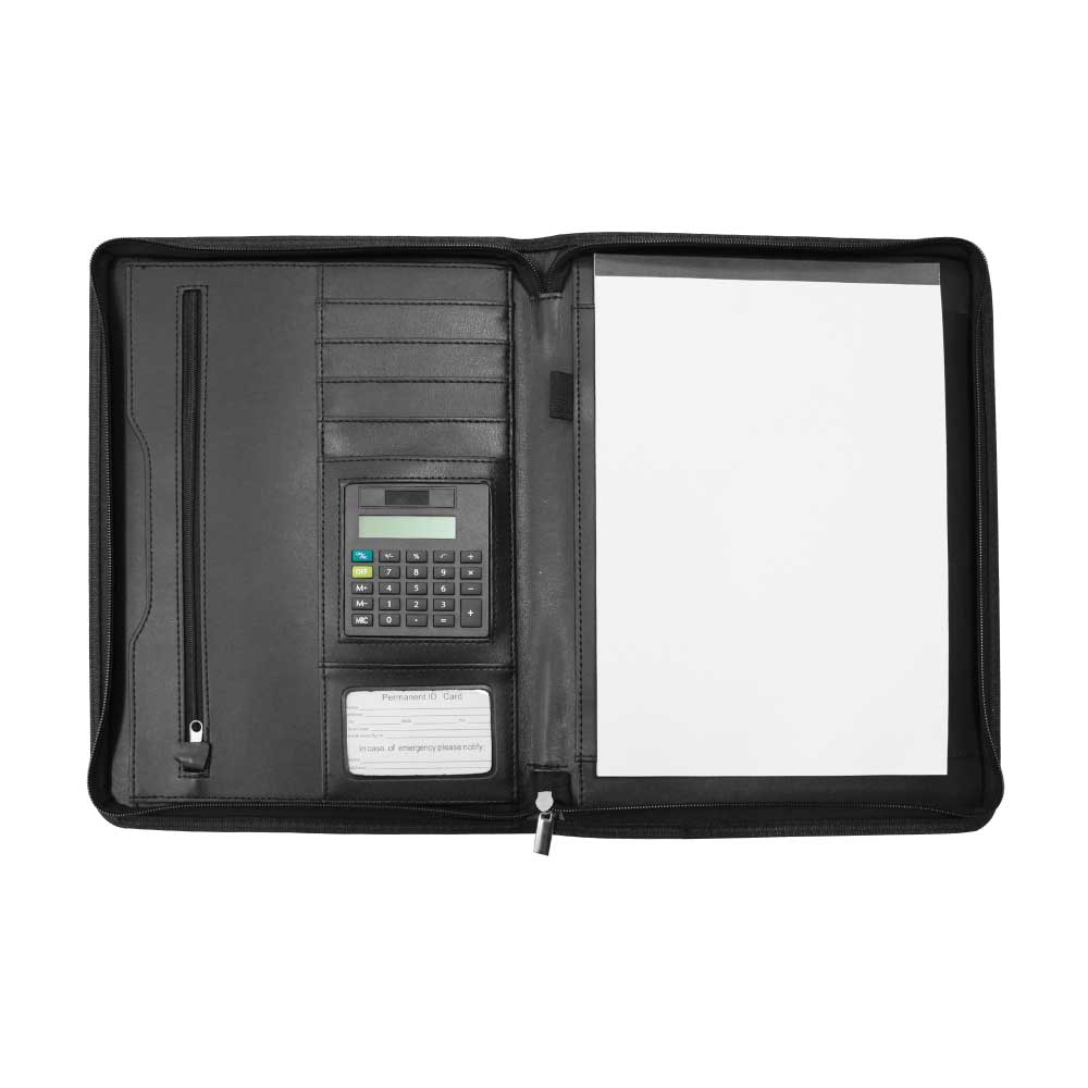 Leather Portfolio with Zipper and Calculator | Promotional Gifts Suppliers